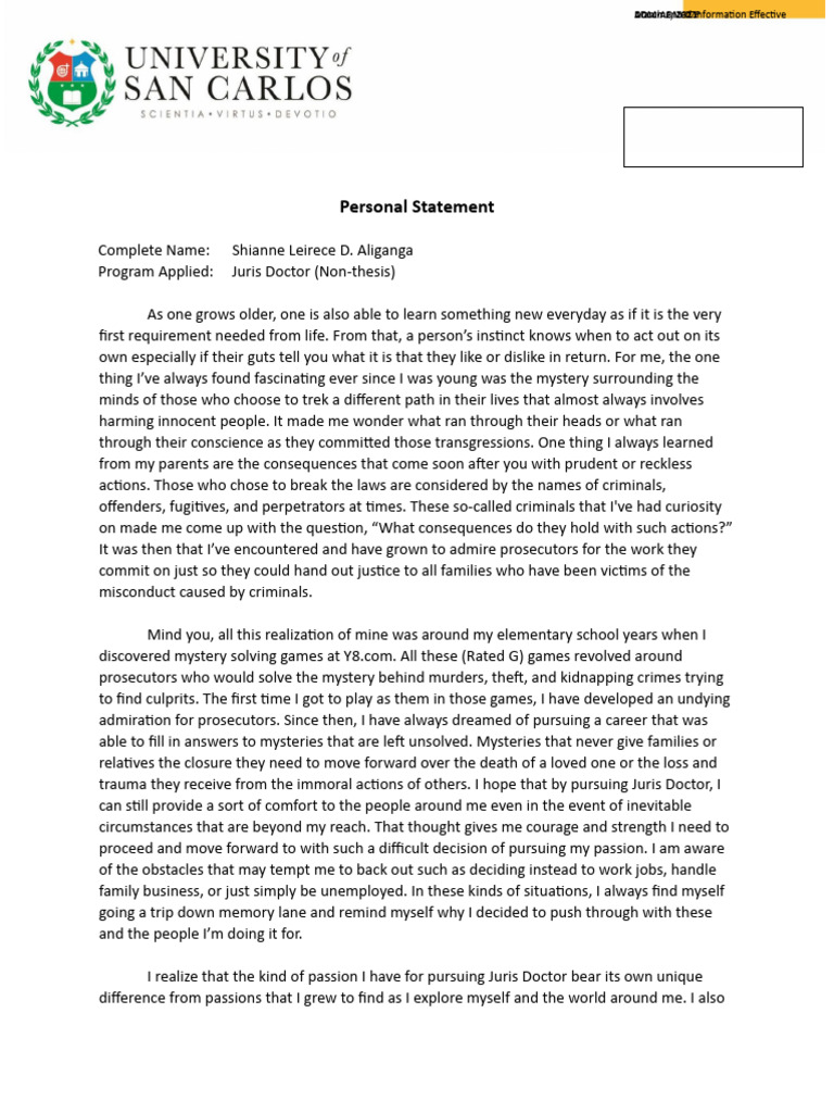 Personal Statement Essay | PDF | Crimes | Crime & Violence
