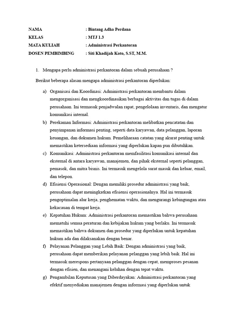 Bintang - Adha - P - Tugas 2 Administrasi Perkantoran | PDF