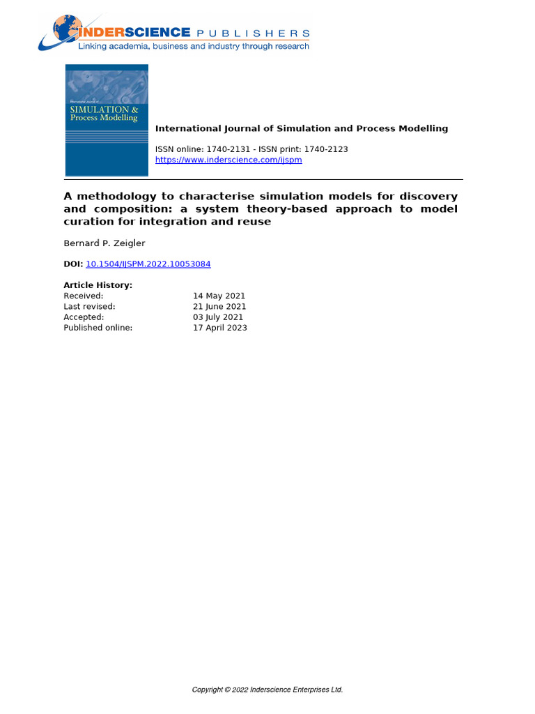 A methodology to characterise simulation models for discovery and composition: a system theory ...