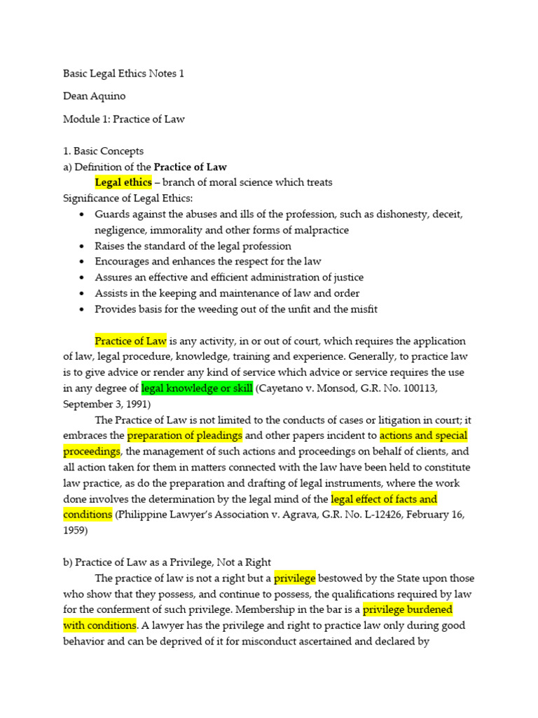 Basic Legal Ethics Notes 1 | PDF | Lawyer | Practice Of Law