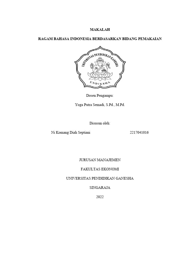Ragam Bahasa Indonesia Berdasarkan Pemakaian | PDF | Kajian Bahasa Asing