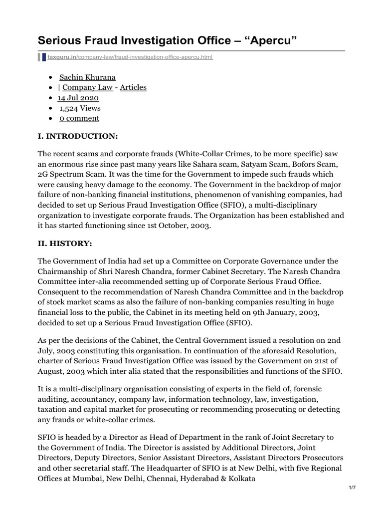 Taxguru - In-Serious Fraud Investigation Office Apercu | PDF | Arrest ...
