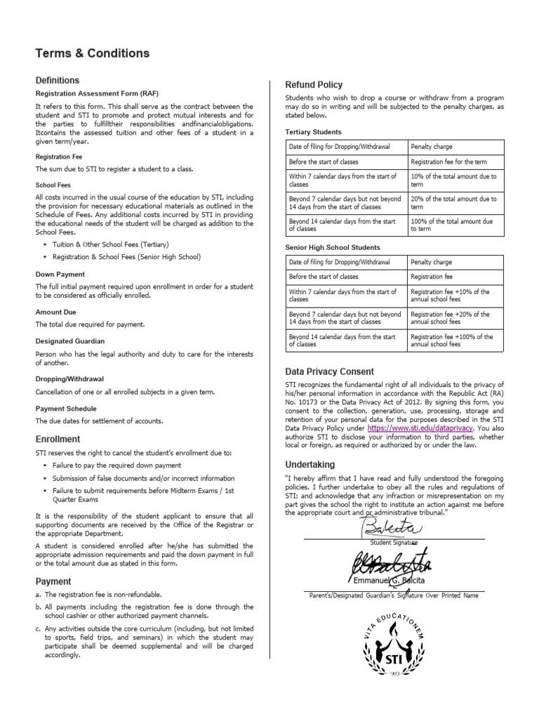 RAF Terms Conditions | PDF | Tuition Payments | Fee