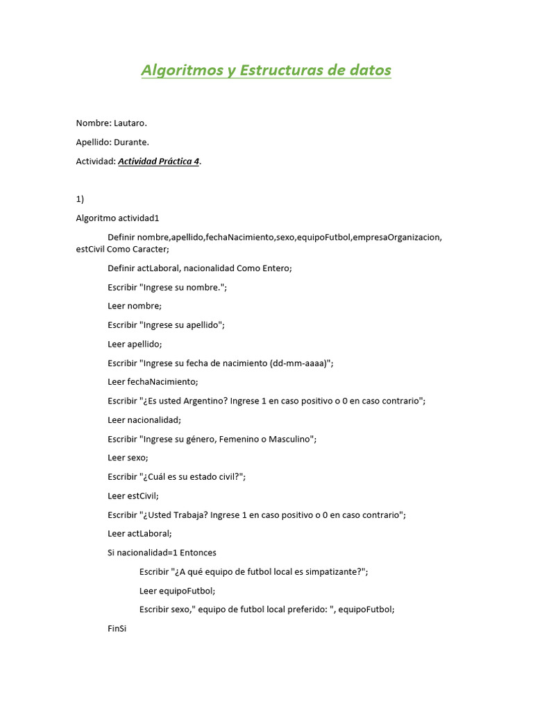 Algoritmos y Estructuras de Datos Actividad 4 | PDF | Algoritmos ...