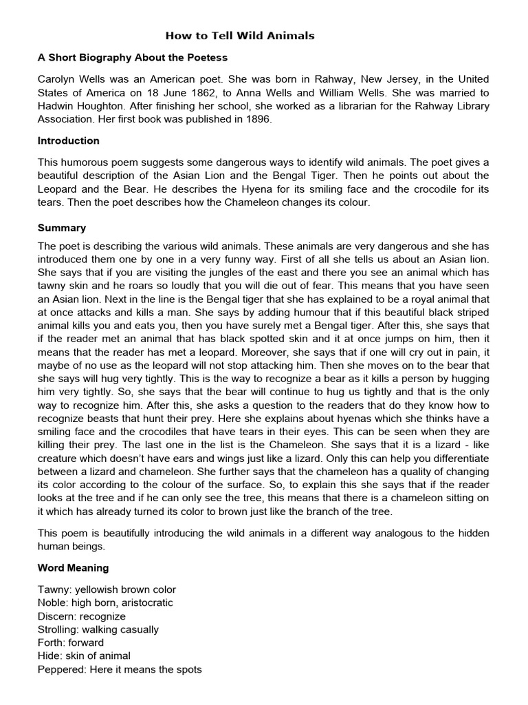 How To Tell Wild Animals | PDF | Tiger | Leopard