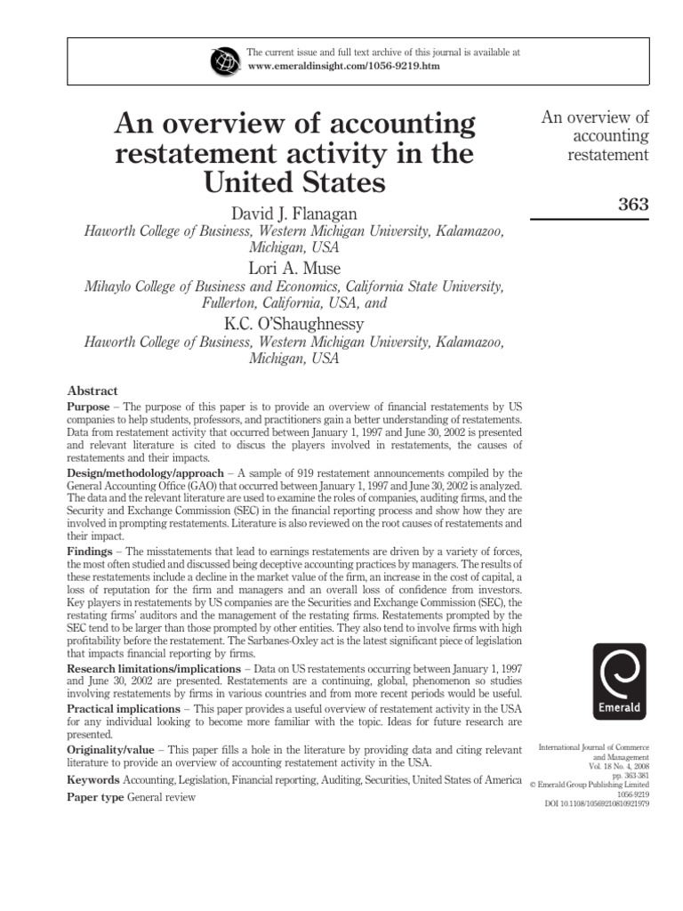 An Overview of Accounting Restatement Activity in The United States ...