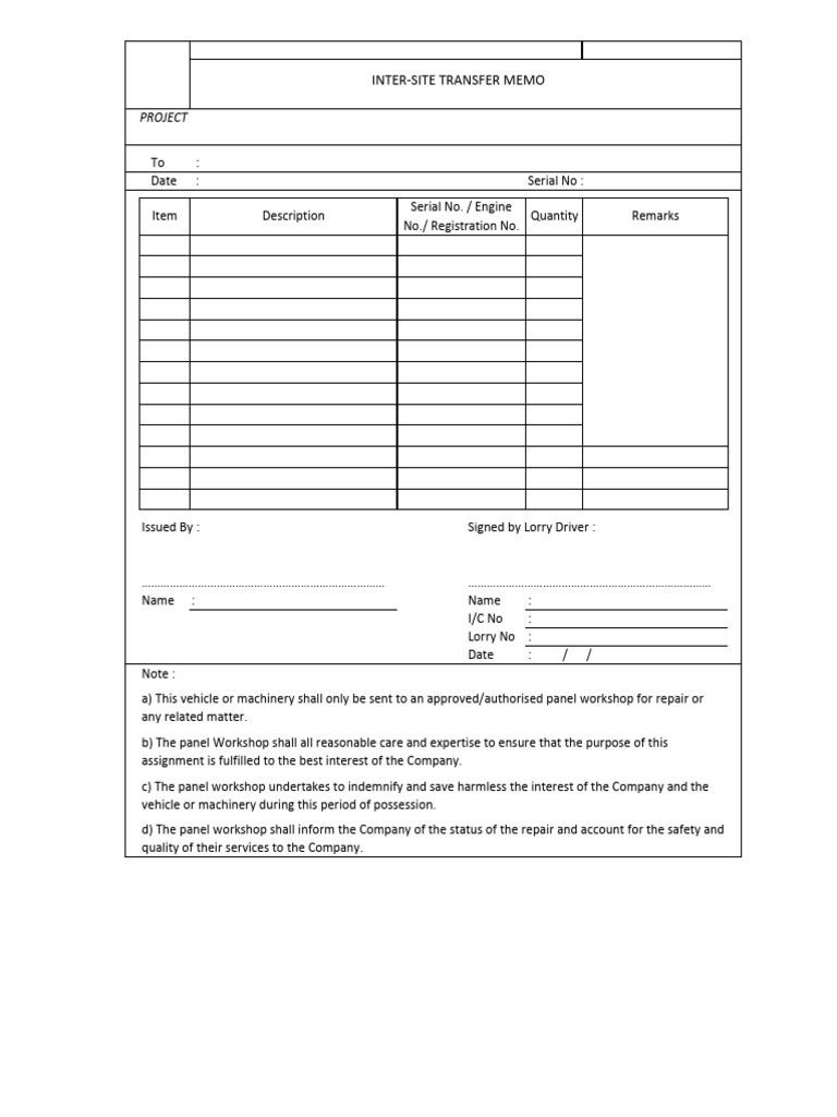 INTER-SITE TRANSFER MEMO | PDF