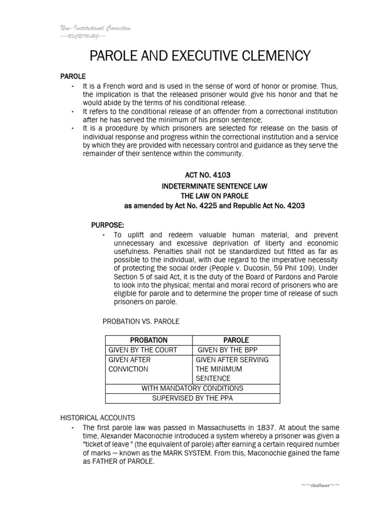 Parole and Executive Clemency Overview | PDF | Pardon | Parole