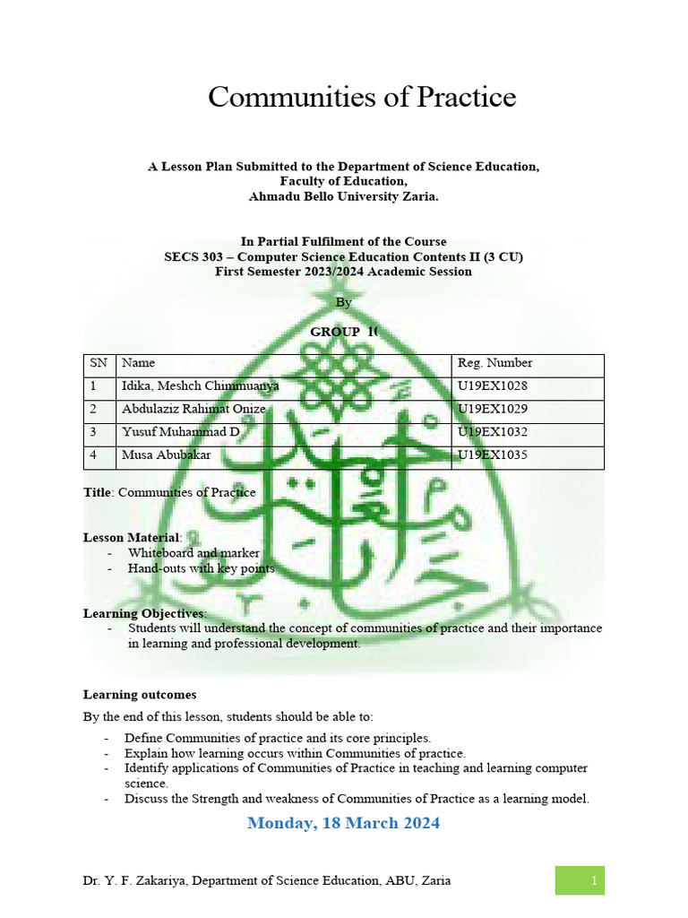 SECS 303 Microteaching Cover Page{MOD} | PDF | Community | Learning