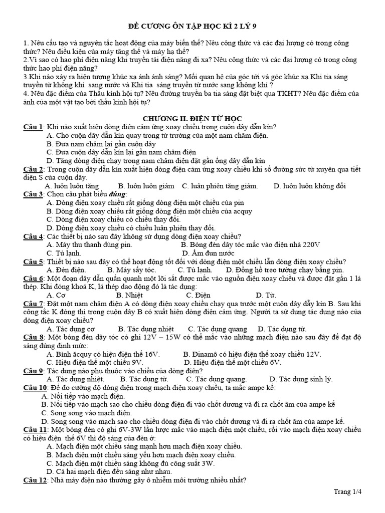 De Cuong Giua Ki 2 Li 9 | PDF