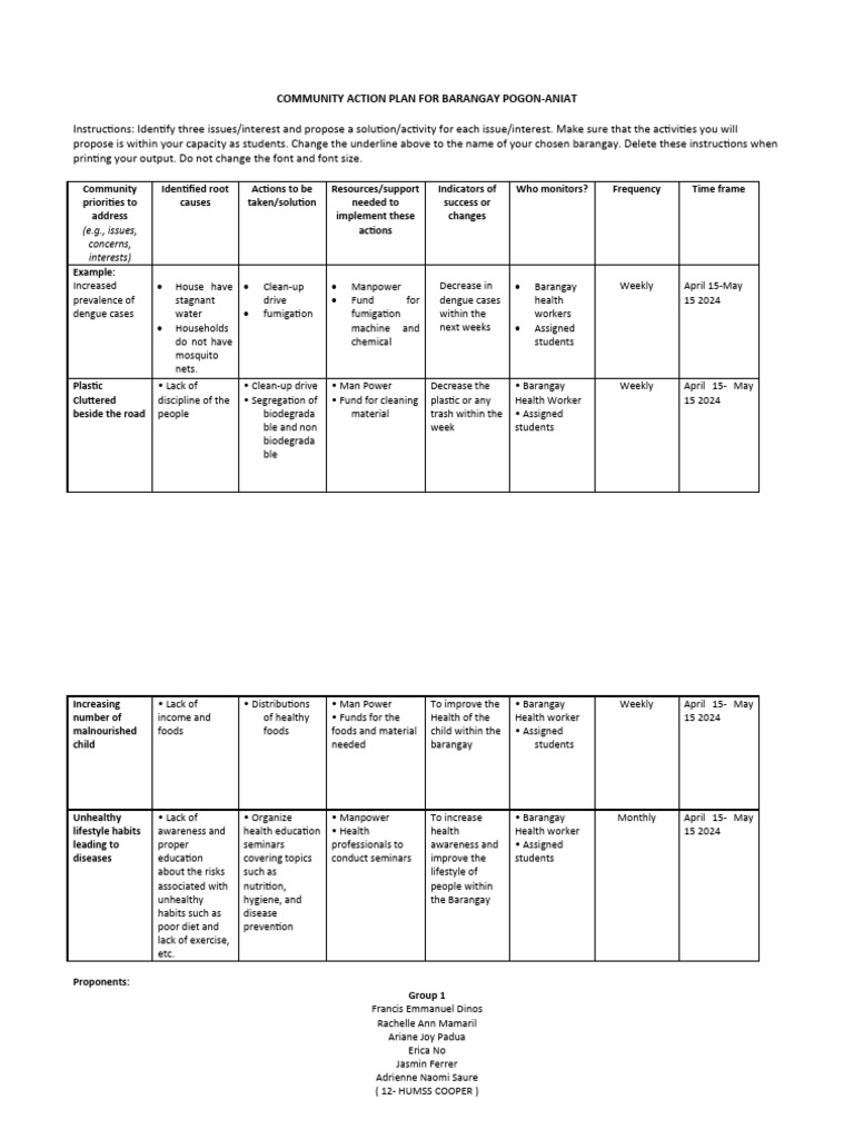 Group 1 - Community-Action-Plan-Template | PDF | Health Care | Public ...