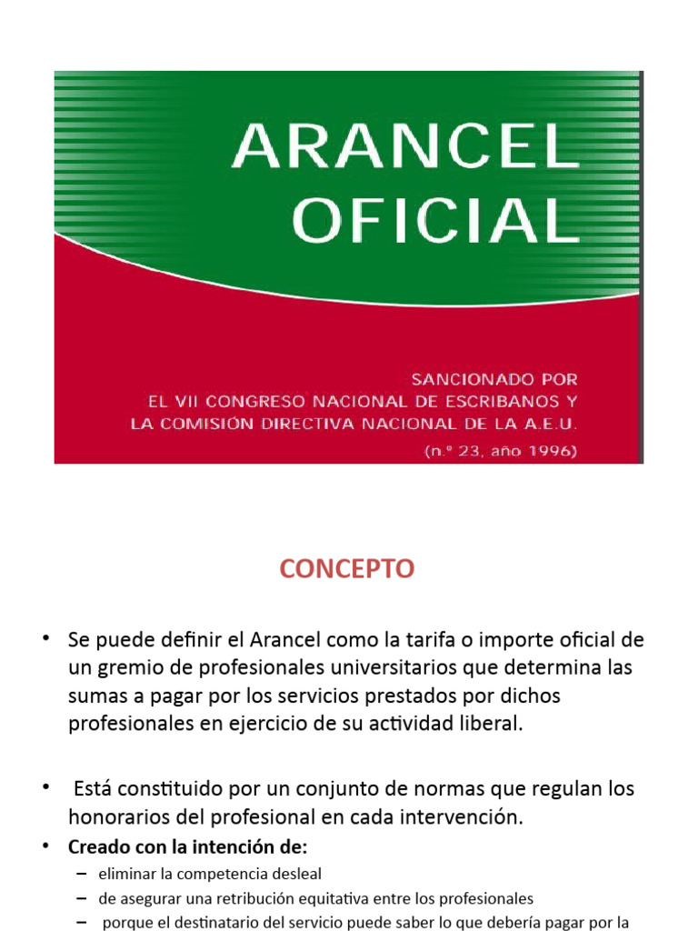 Diapositiva ARANCEL | PDF | Propiedad | Hipotecas