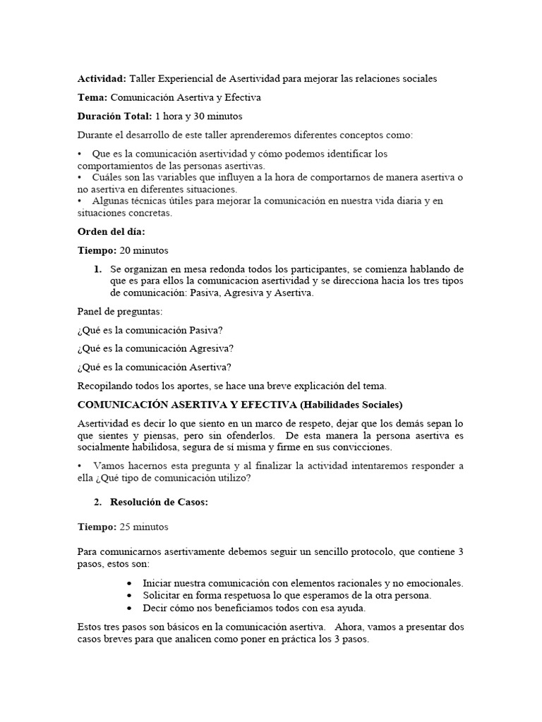 Taller comunicacion asertiva | PDF