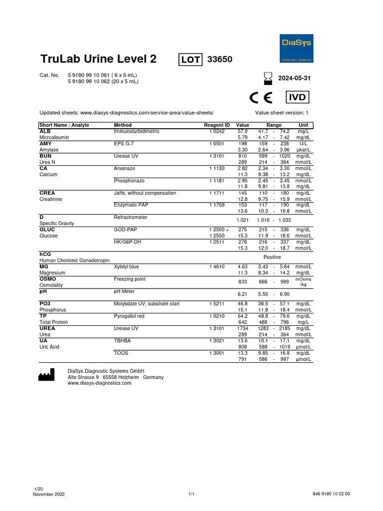 VS TL - Urine - L2 33650 2405 1 | PDF | Magnesium | Chloride
