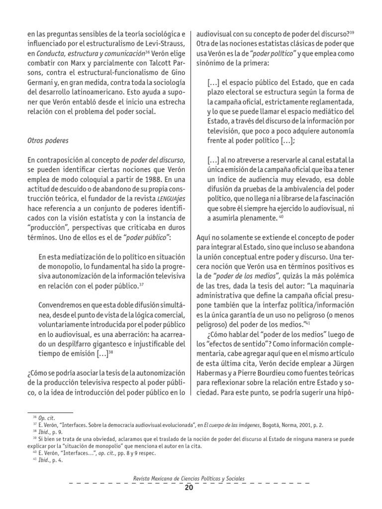 Verón: Poder y Medios en Sociología | PDF | Sociología | Discurso