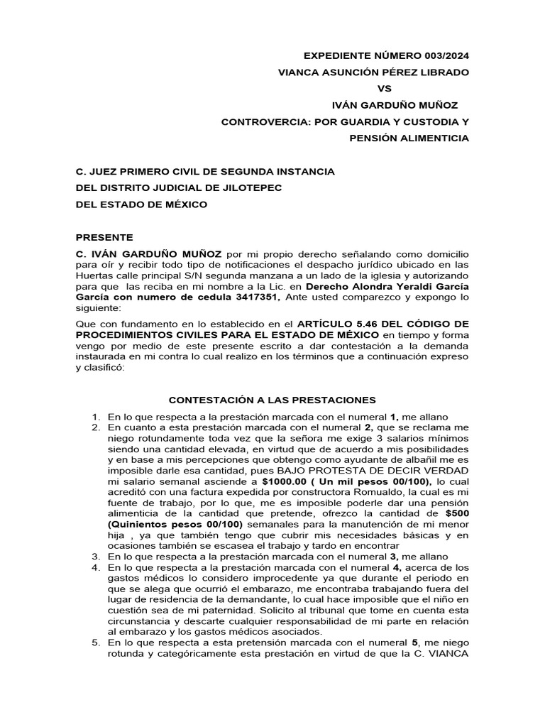 Contestación de Demanda Civil | Descargar gratis PDF | Gobierno | Justicia