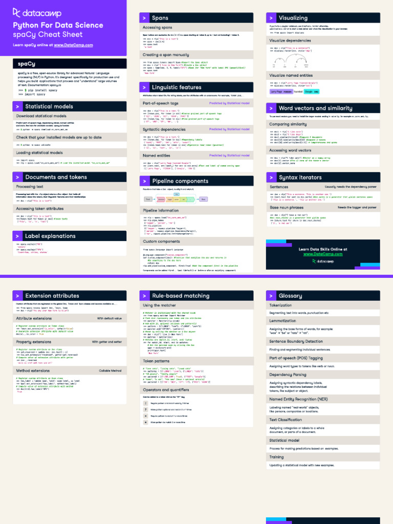 SpaCy Cheat Sheet | PDF