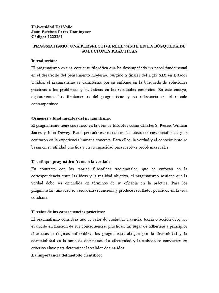 Pragmatismo - Juan Esteban Pérez | PDF | Pragmatismo | Verdad