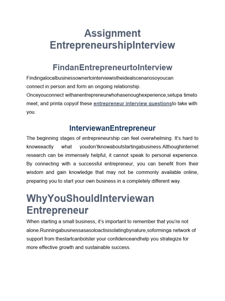 Essential Entrepreneur Interview Questions | PDF | Entrepreneurship ...