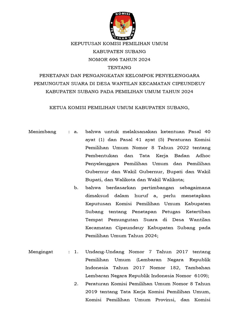 Penetapan Petugas TPS Wantilan 2024 | PDF