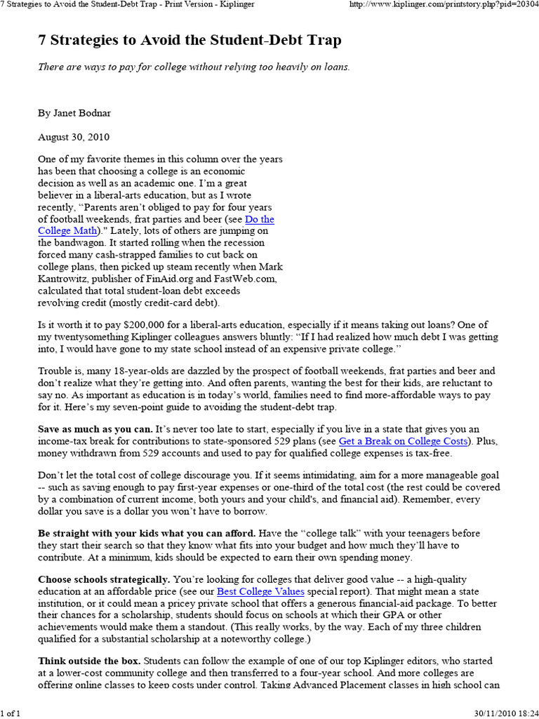 7 Strategies To Avoid The Student Debt Trap | PDF | Student Financial ...