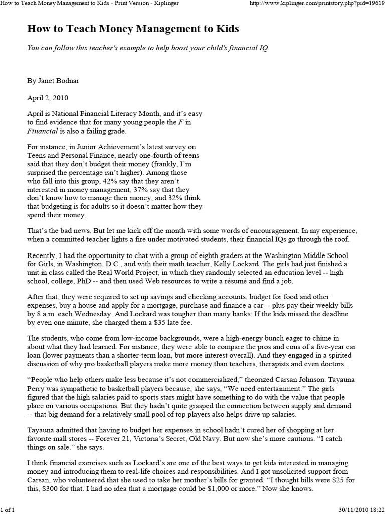 Teach Kids Money Management Skills | PDF | Teachers | Money