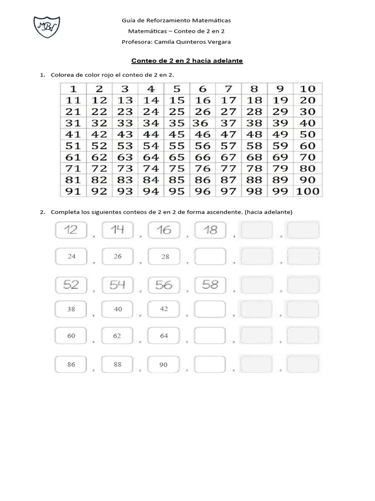 Conteo de 2 en 2: Actividades Matemáticas | PDF