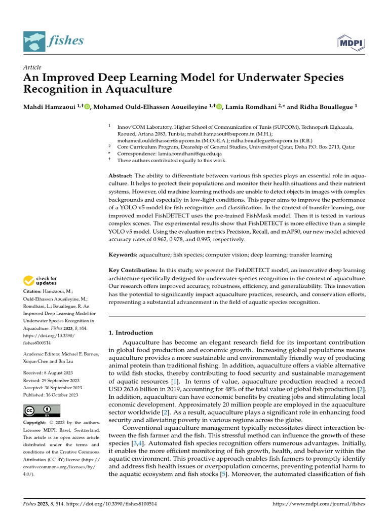 fishes-08-00514 | PDF | Image Segmentation | Deep Learning