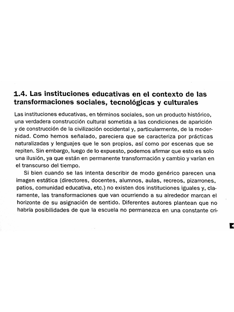 Las Institutciones Educativas en El Contexto de Las Transformaciones Sociales, Tecnológicas y ...