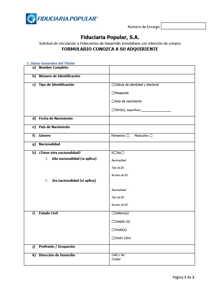 Formulario Conozca A Su Cliente - ADQUIRIENTE (Versiã N Editable) | PDF ...