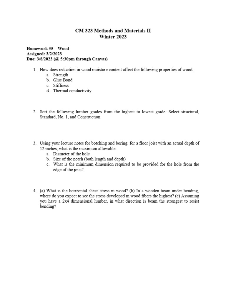 Wood Properties and Homework Guide | PDF