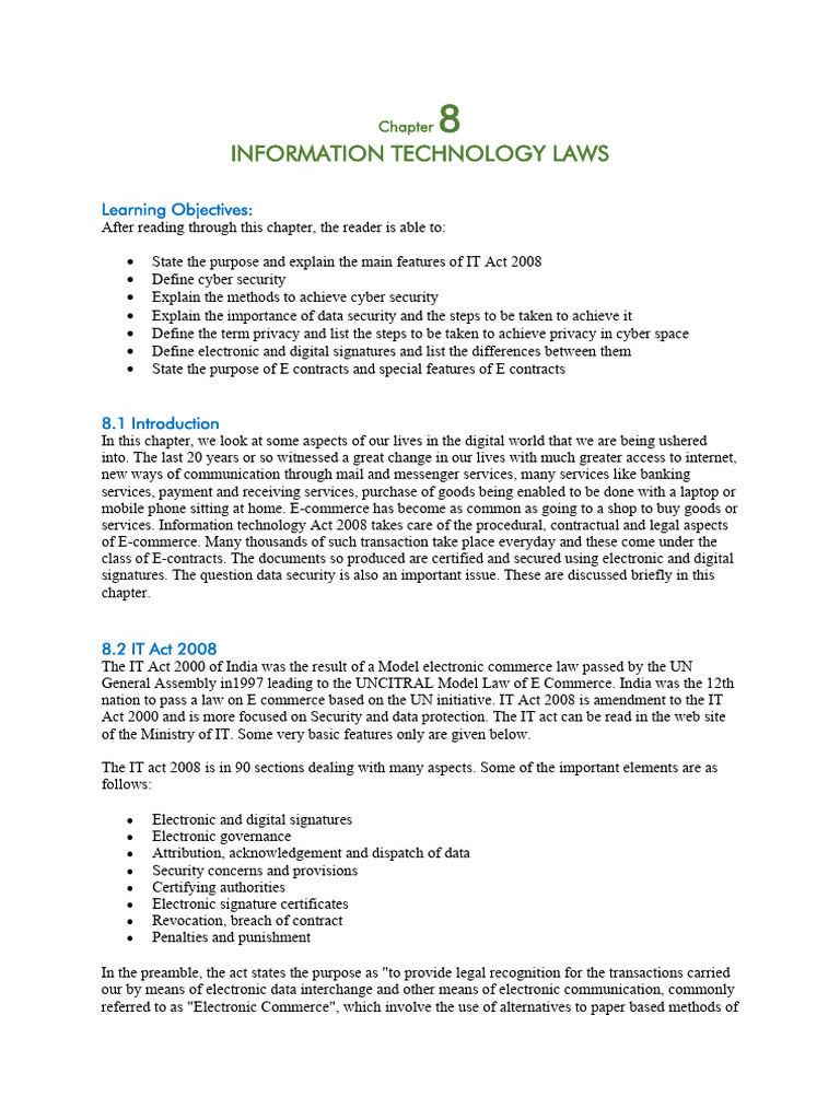 Chapter 8 Information Technology Laws | Download Free PDF | Computer Security | Security