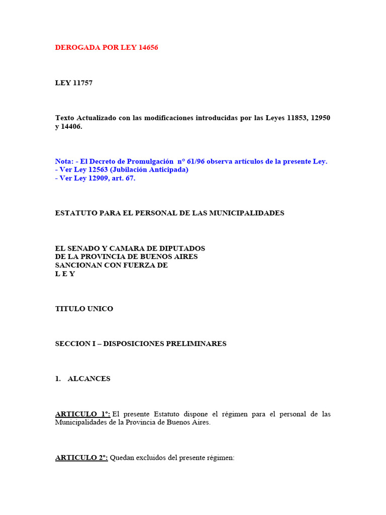 LEY 11757 (DEROGADA POR LEY 14656) | PDF | Jubilación | Salario