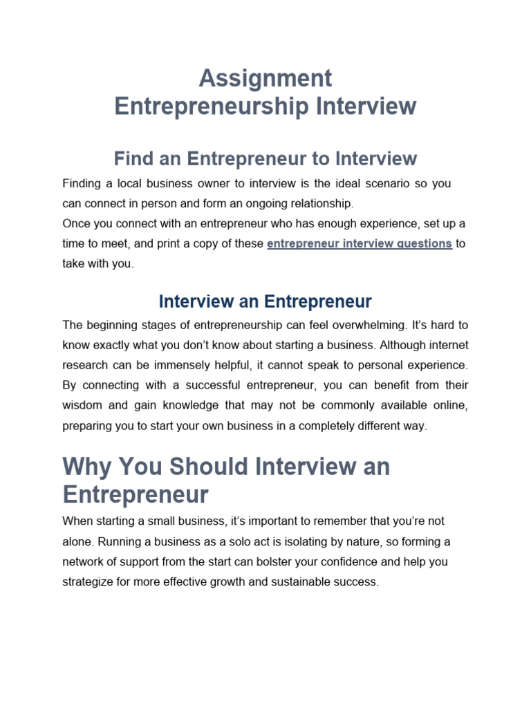 Essential Entrepreneur Interview Guide | PDF | Entrepreneurship ...