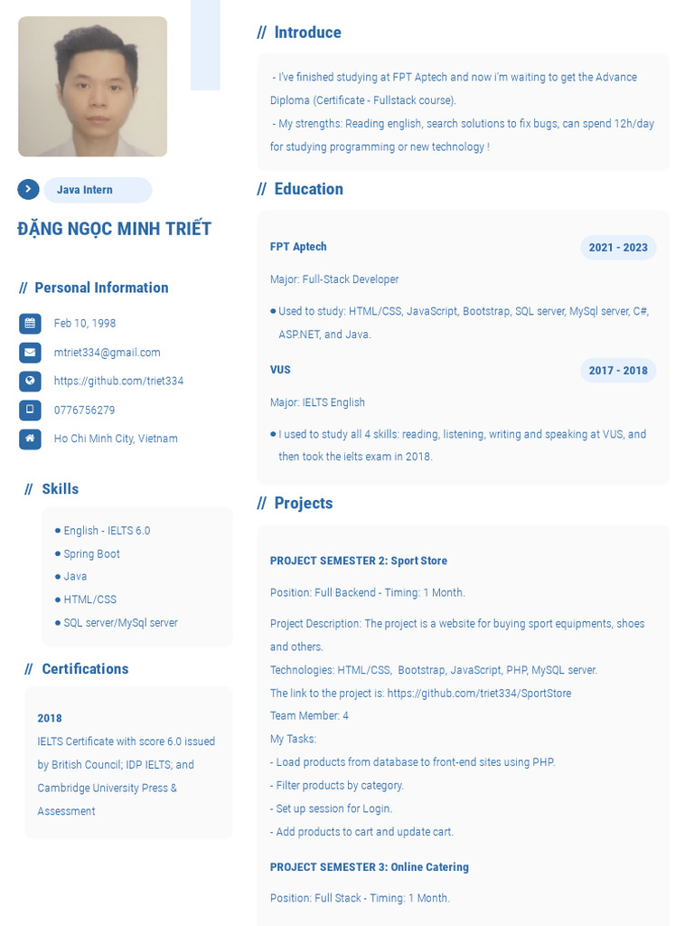 Dang Ngoc Minh Triet CV | PDF | My Sql | Computing