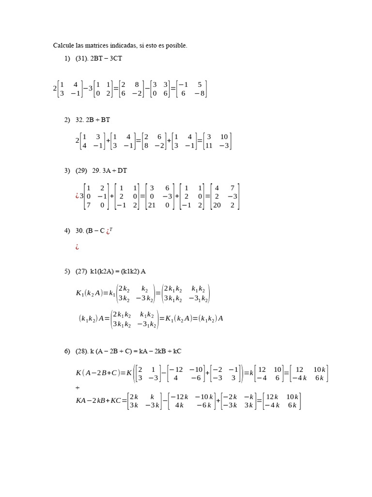 Cálculo de Matrices y Operaciones Básicas | PDF