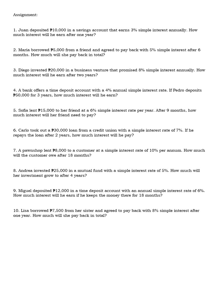 Assignment - Simple Interest | PDF Assignment - Simple Interest | PDF