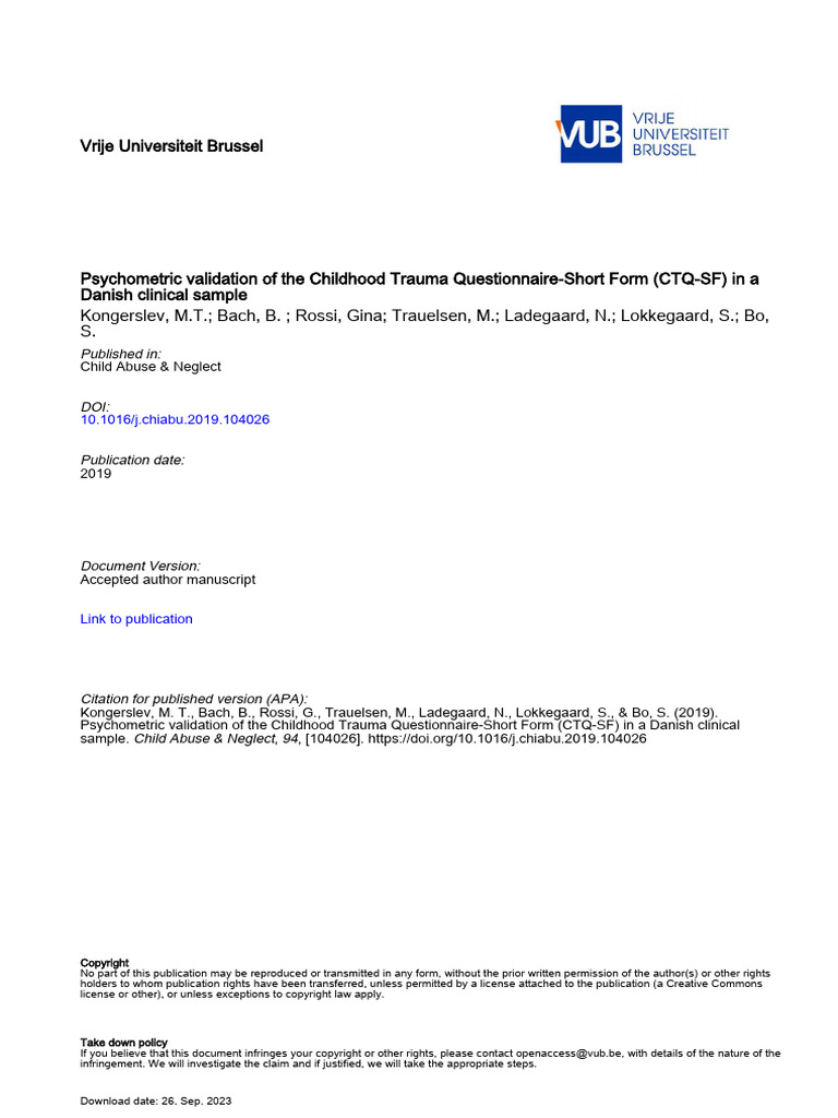Psychometric Validation of The Childhood | PDF | Mental Disorder ...