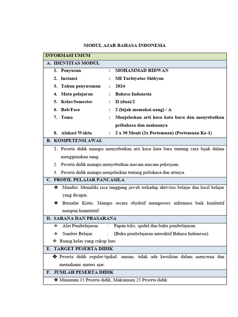 Format Modul Ajar | PDF