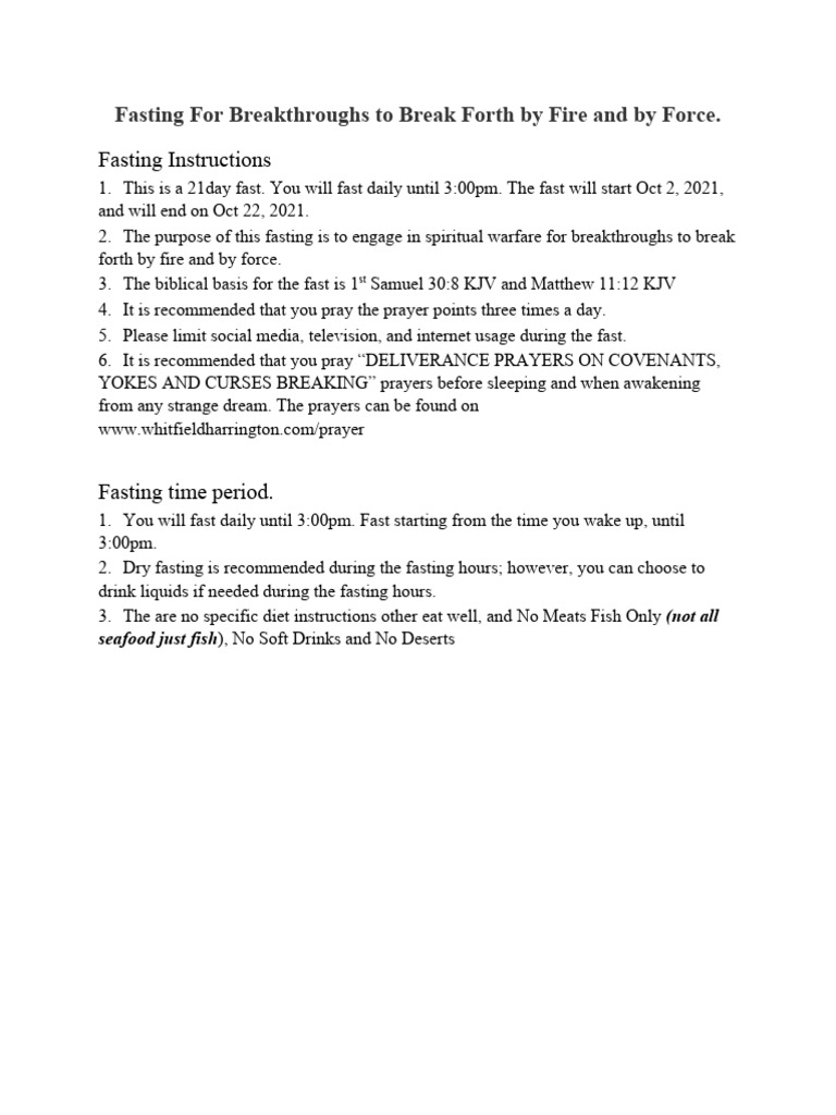 Fasting For Breakthroughs To Break Forth by Fire and by Force | PDF | David | Prayer