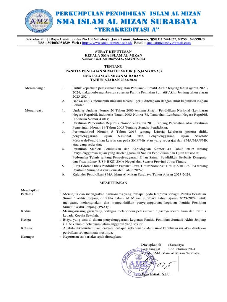 SK Panitia PSAJ SMA Al Mizan | PDF
