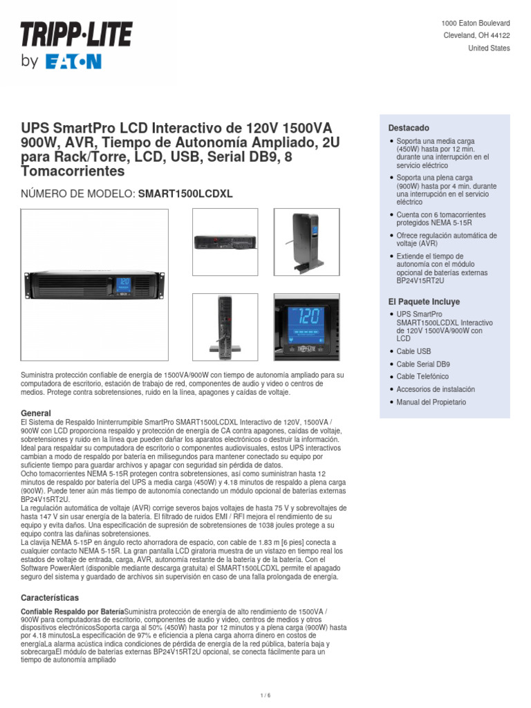 Smart 1500 LCDXL | PDF | USB | Pantalla de cristal líquido