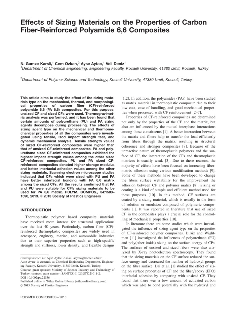 Polymer Composites - 2013 - Karsli - Effects of Sizing Materials On The ...