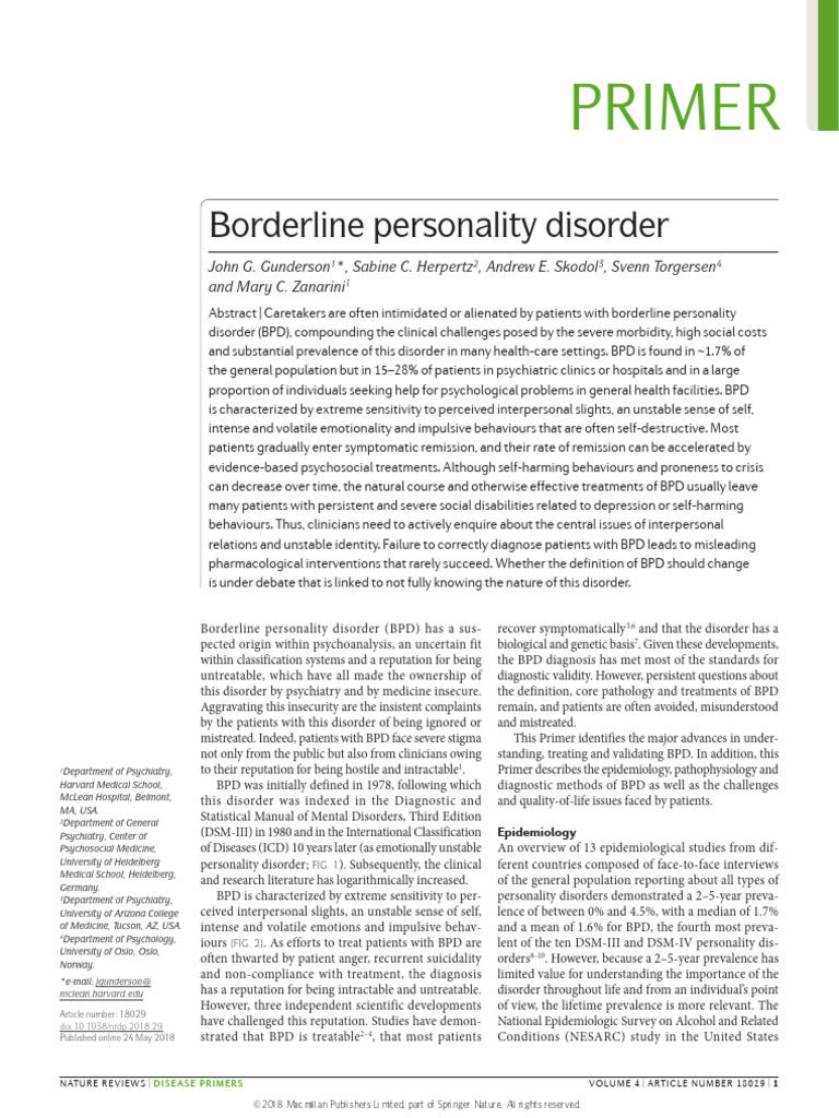 2018 Gunderson 2018 | PDF | Borderline Personality Disorder | Mental Disorder