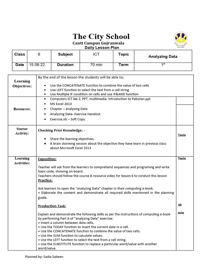 ICT lesson plan 28-10 T-2 | PDF | Educational Technology | Microsoft Excel