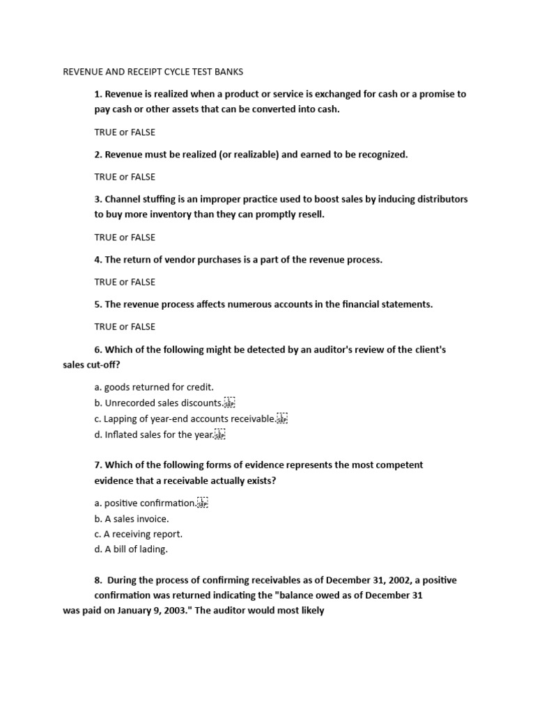 Revenue and Receipt Cycle Substantive Test | PDF | Receipt | Debits And ...