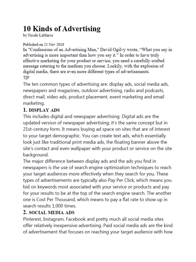 10 Kinds of Advertising | PDF | Advertising | Mass Media