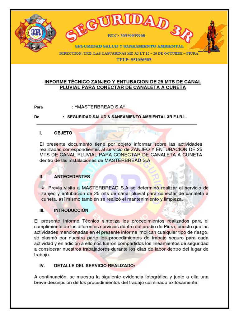 Informe Final Zanjeo y Entubacion Paita | PDF