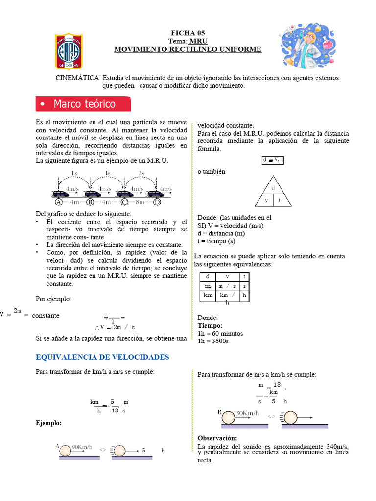 Ficha Mruv | PDF | Velocidad | Cinemática