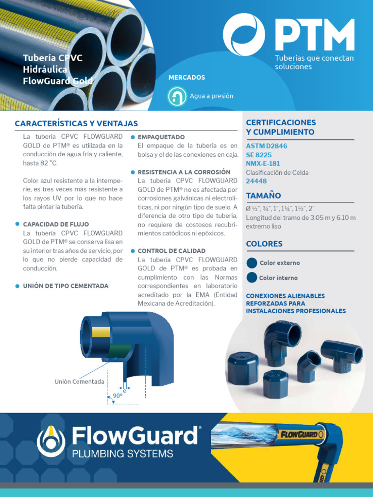 PTM Ficha Tuberia CPVC Hidraulica FlowGuard Gold | PDF | Tubería (transporte de fluidos) | Gases
